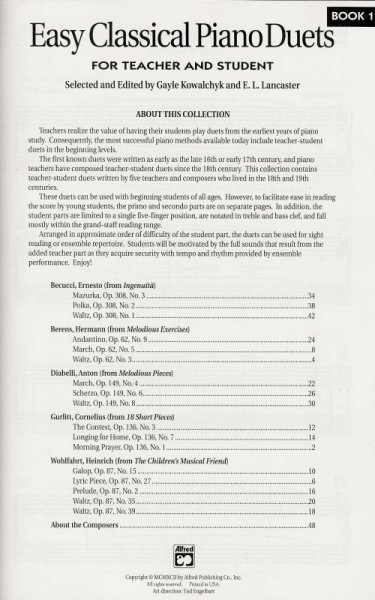 EASY CLASSICAL PIANO DUETS 1 - Teacher and Student - Clarina