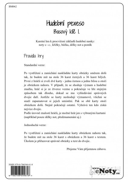 Hudební pexeso - Basový klíč 1 - 72 kartiček pro zábavnou výuku hudební ...